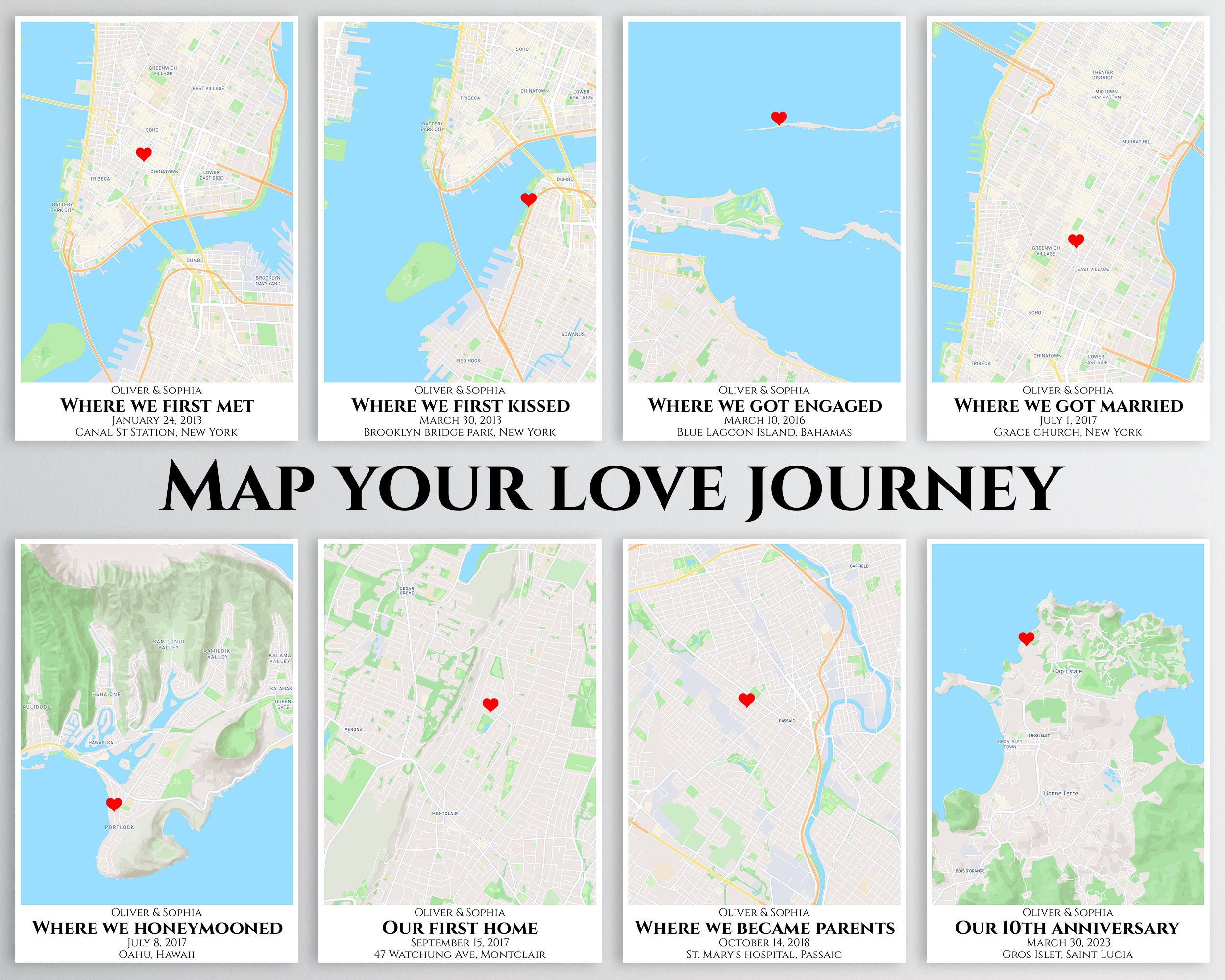 Custom Newly Engaged Map, Latitude Longitude Coordinates Map ...