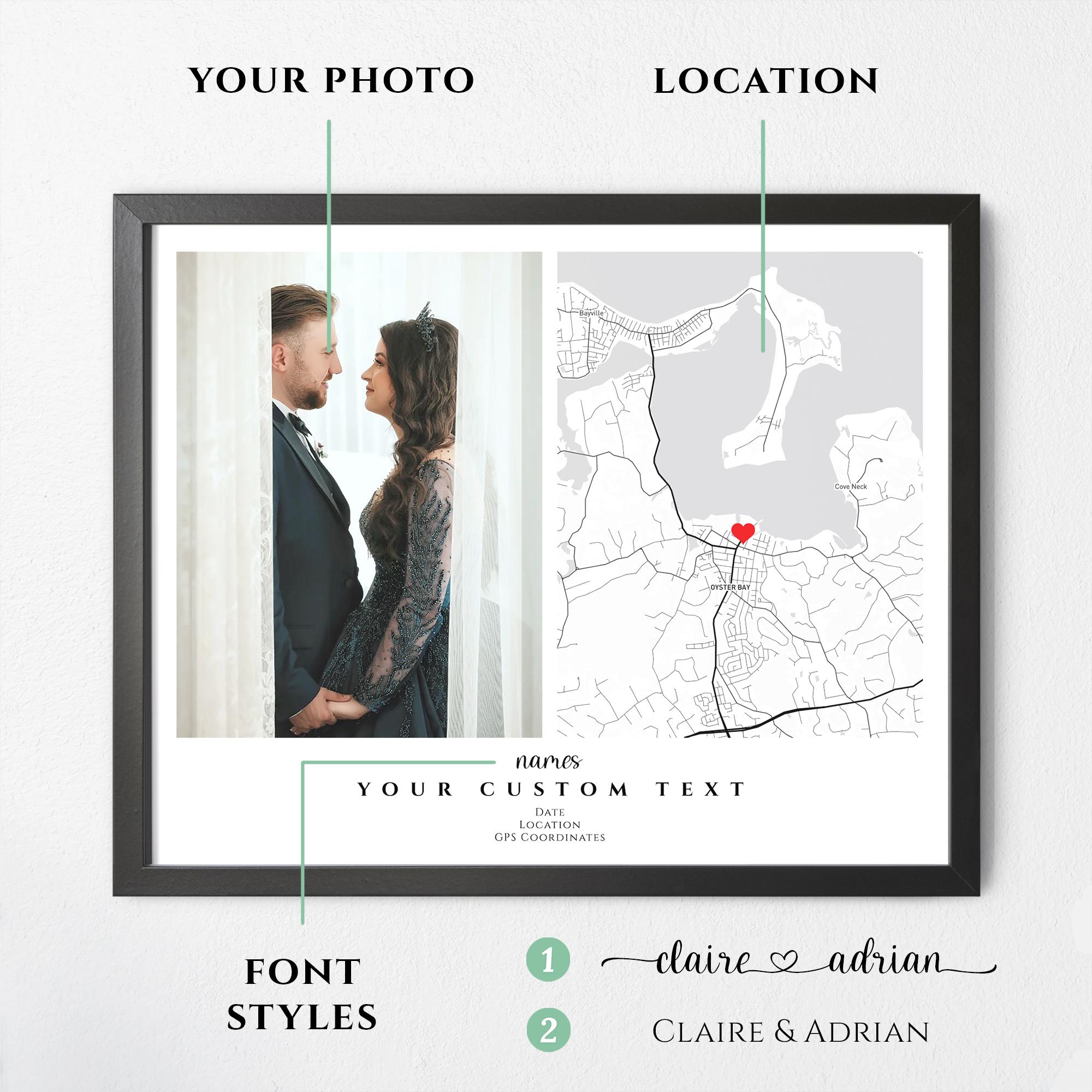 Where We Said I Do Map - Wedding Map Print Framed With Photo for Newly ...