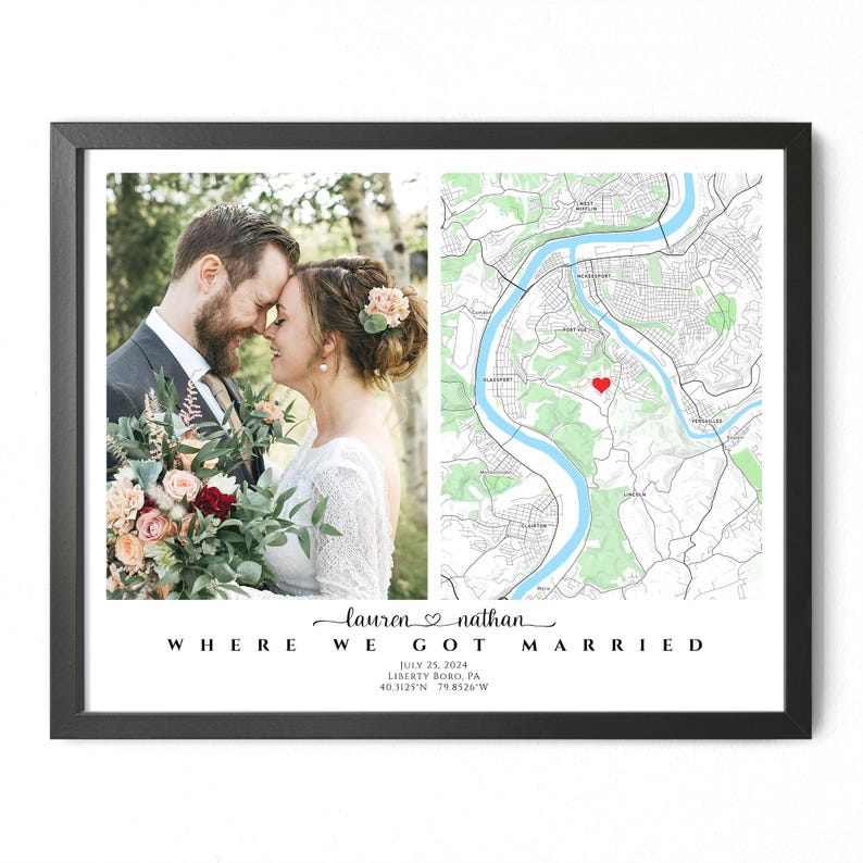 Mapa de dónde nos casamos, mapa de bodas impreso enmarcado con foto ...