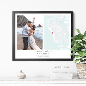 Engaged Map With Photo, Personalized Engagement Map Print Framed ...