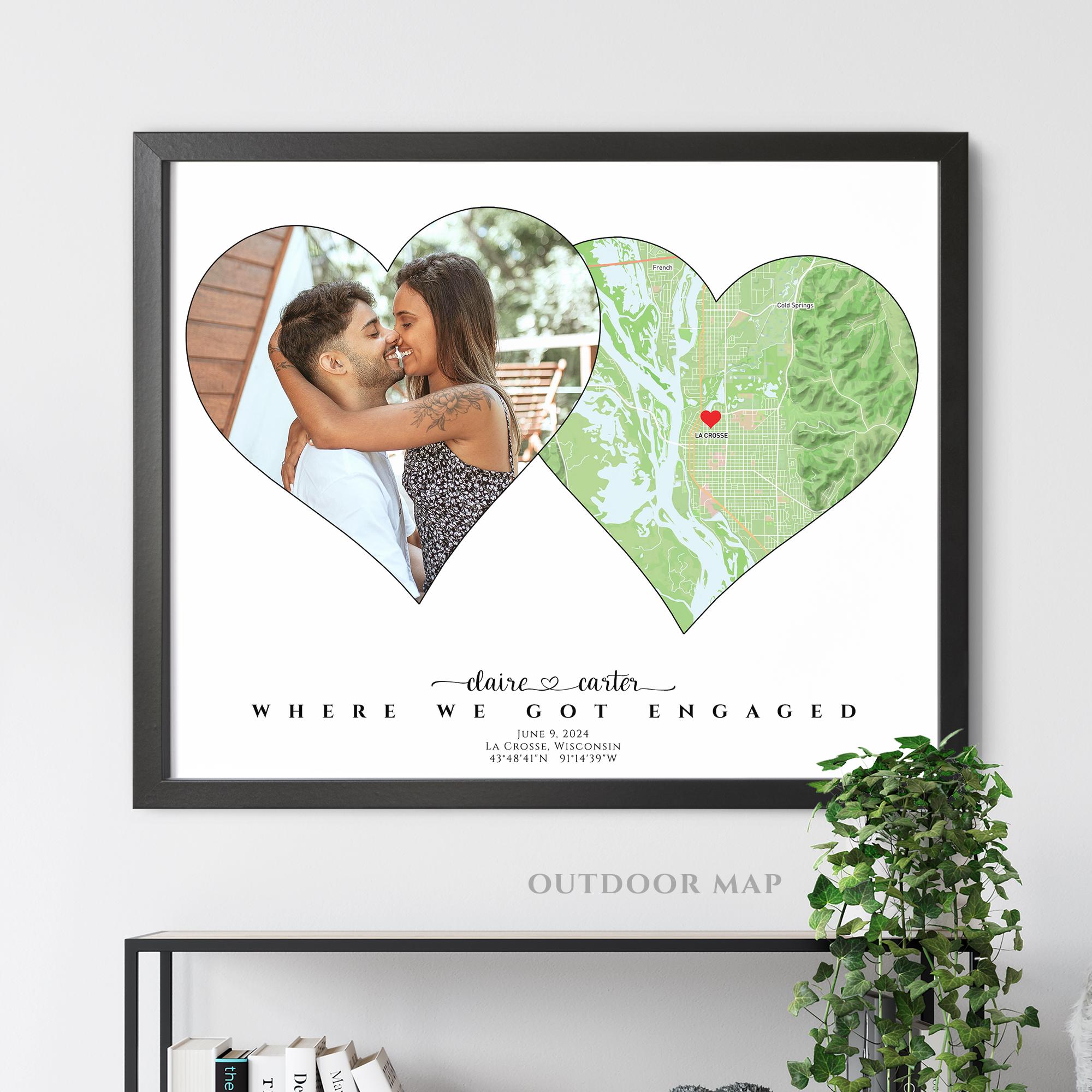 Custom Engagement Map With Frame, Engagement Gift for Couple, Where She ...