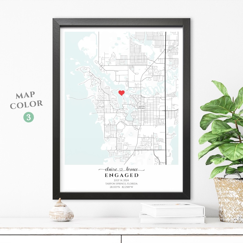 Engaged Map Print, Personalized Engagement Map Print Framed Engagement ...