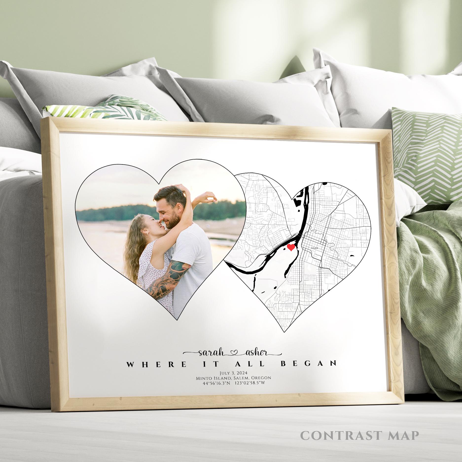 Custom Engagement Map With Frame, Engagement Gift for Couple, Where She ...
