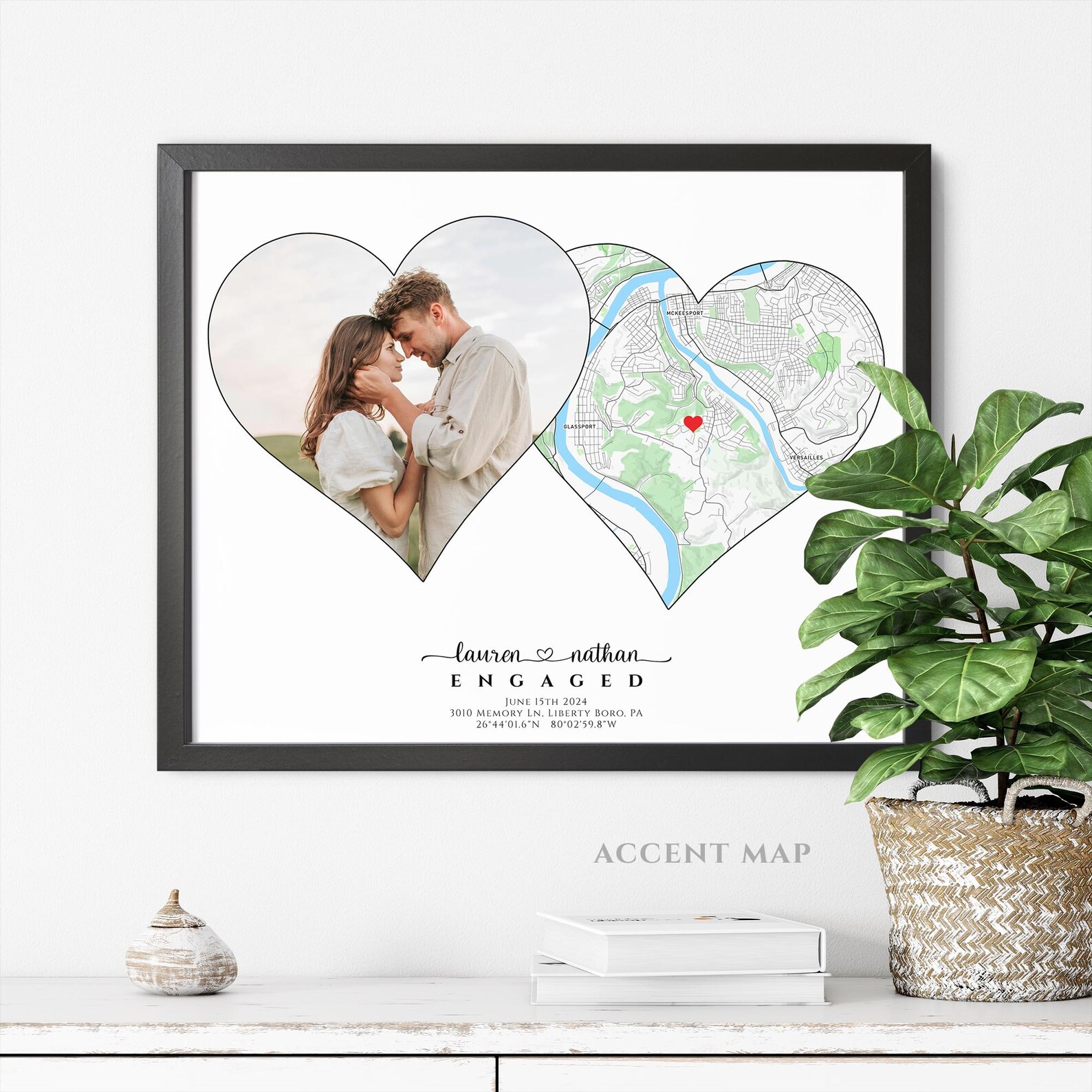 Custom Engagement Map With Frame, Engagement Gift for Couple, Where She ...