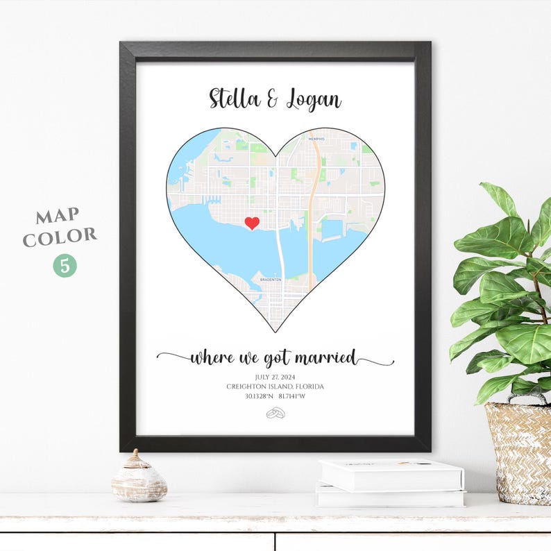 Where We Got Married Map, Custom Wedding Map Print Framed, Gift for ...
