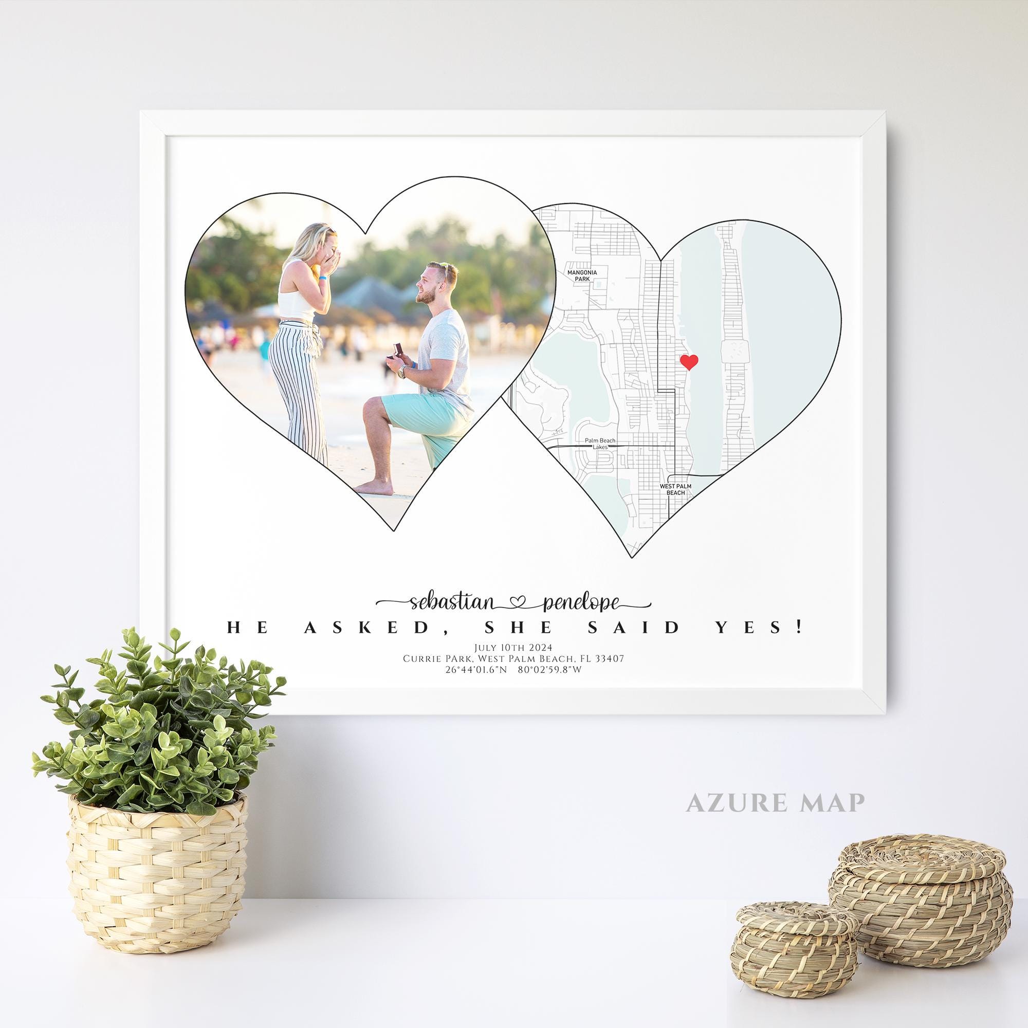 Custom Engagement Map With Frame, Engagement Gift for Couple, Where She ...