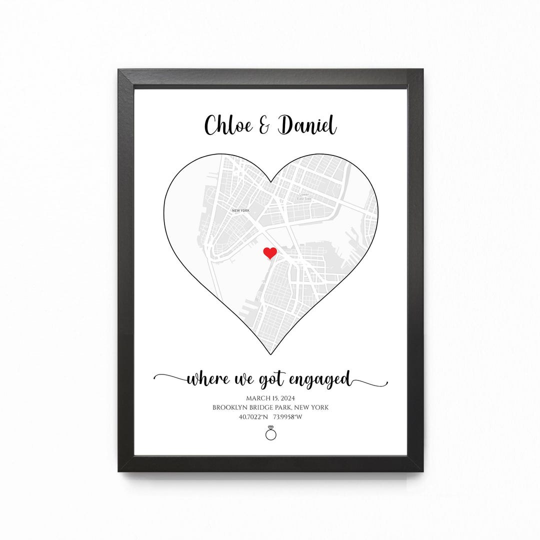 Where We Got Engaged Map Print, Personalized Engagement Map Print ...