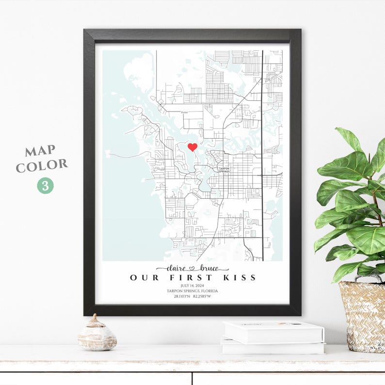 Our First Kiss Map, First Kiss Location, First Kiss Gift, Valentines ...