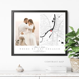 Engaged Map With Photo, Personalized Engagement Map Print Framed ...