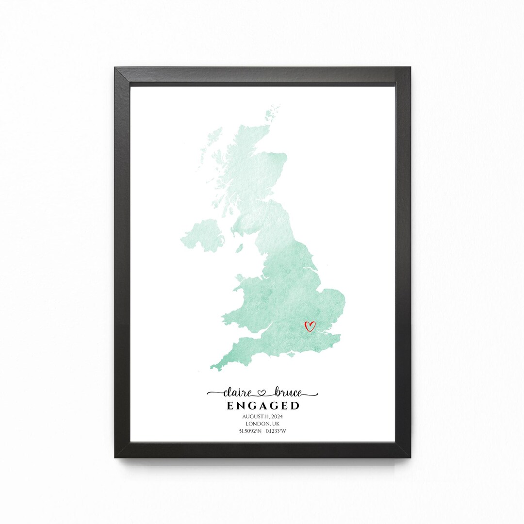 Engaged Map Print, Personalized Engagement Map Print Framed Engagement ...