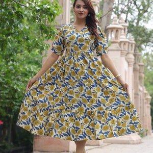 Block Print Dress, One Piece Dress for Women, Summer Dress, Handmade V ...