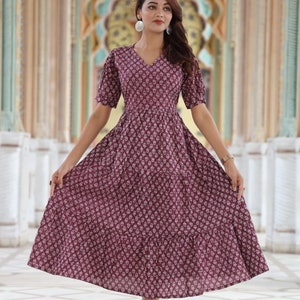 Block Print Dress, One Piece Dress for Women, Summer Dress, Handmade V ...