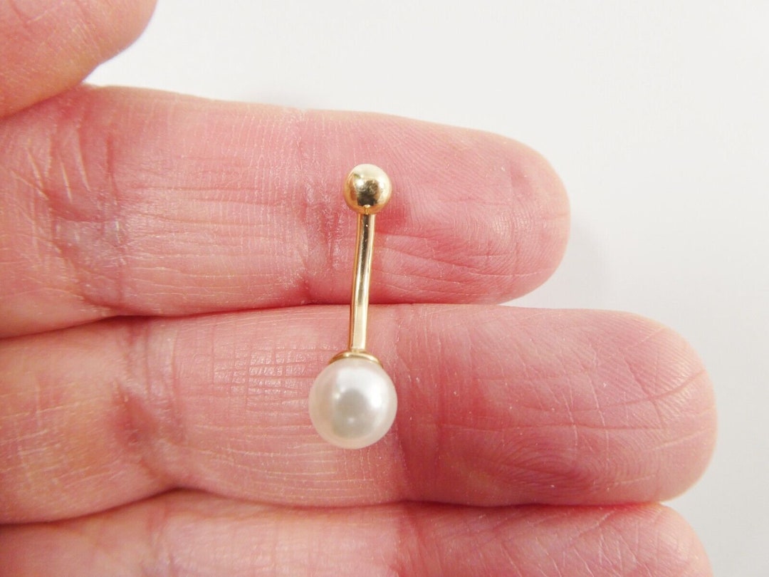 Round FRESH WATER PEARL Belly Button Ring Body Jewelry June - Etsy