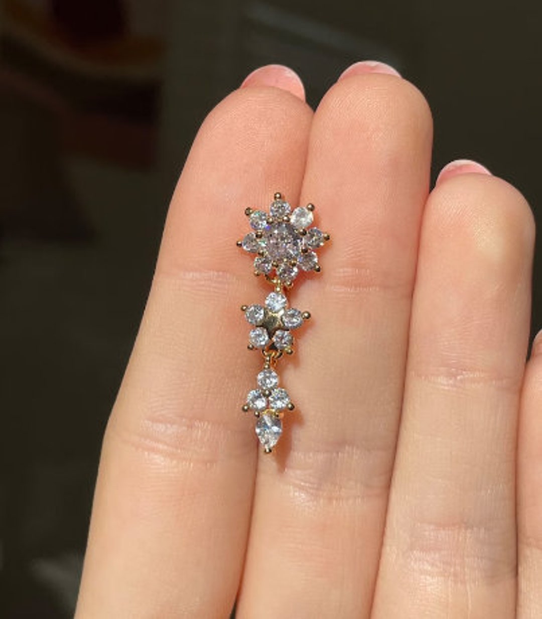 Antique Flower Top Down Belly Button Ring Floating Belly Ring - Etsy