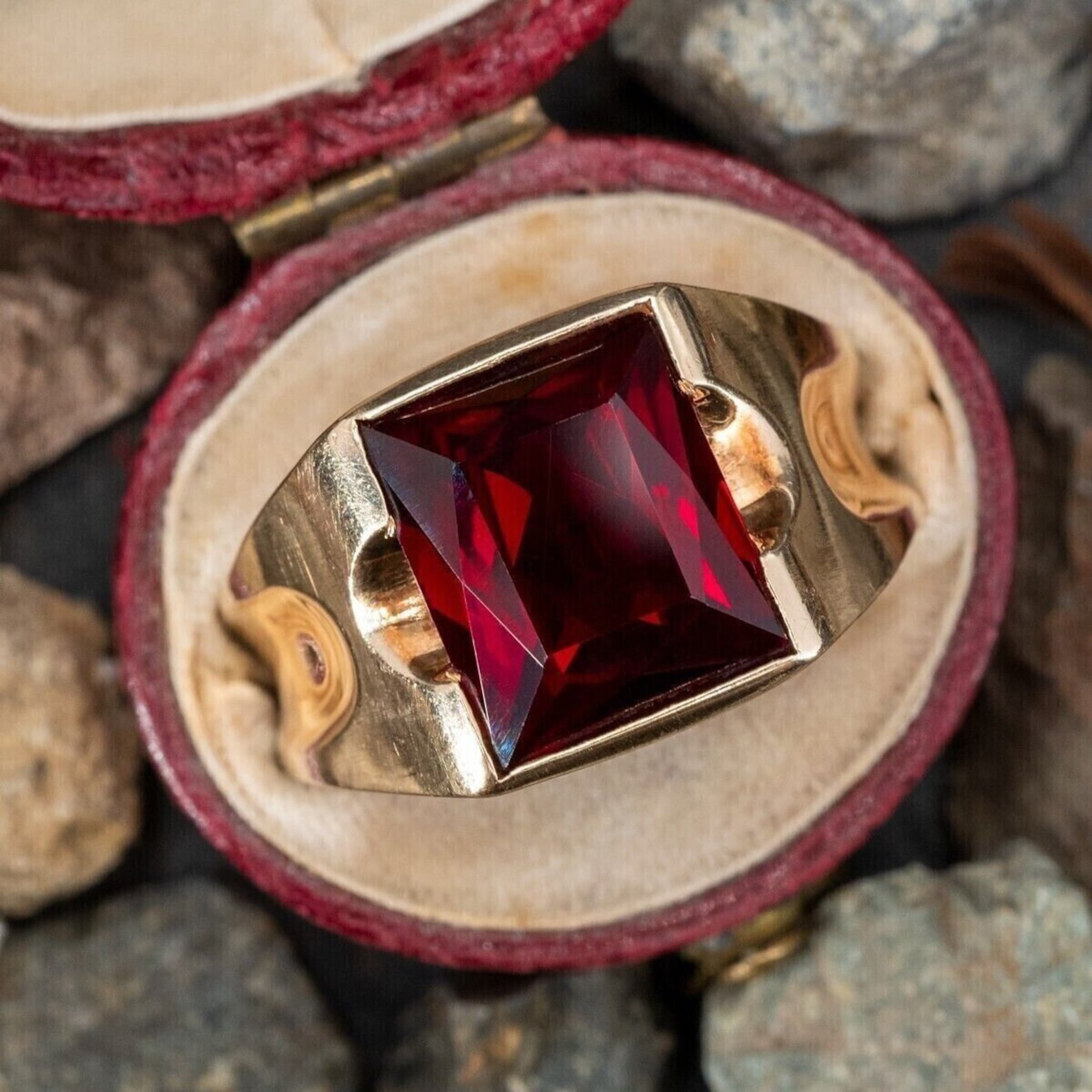 3ct Emerald Cut Red Ruby Men's Wedding Ring 14K Yellow Gold Plated ...