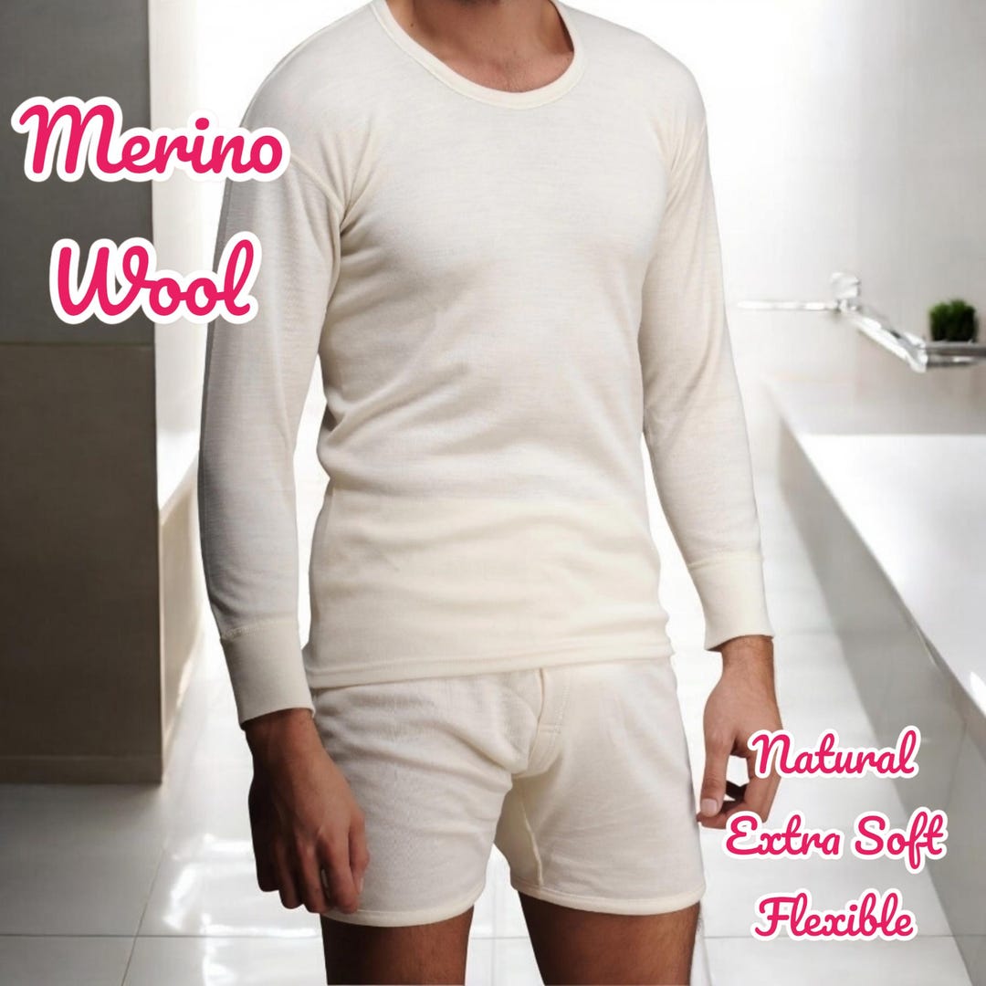 Natural Merino Wool Boxer Shorts for Men Thermal Long Johns, Base Layer ...