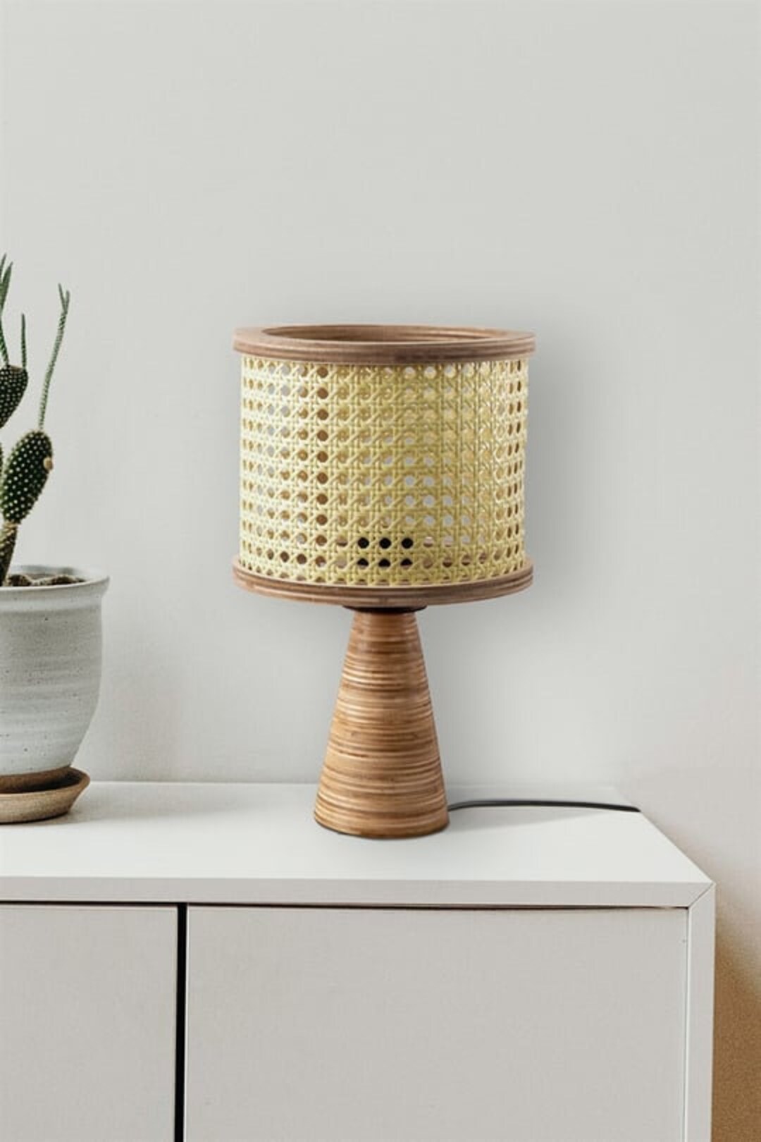 Wood Table Lamp, Mid Century Modern Table Light Bedside Lamp Desk Light ...