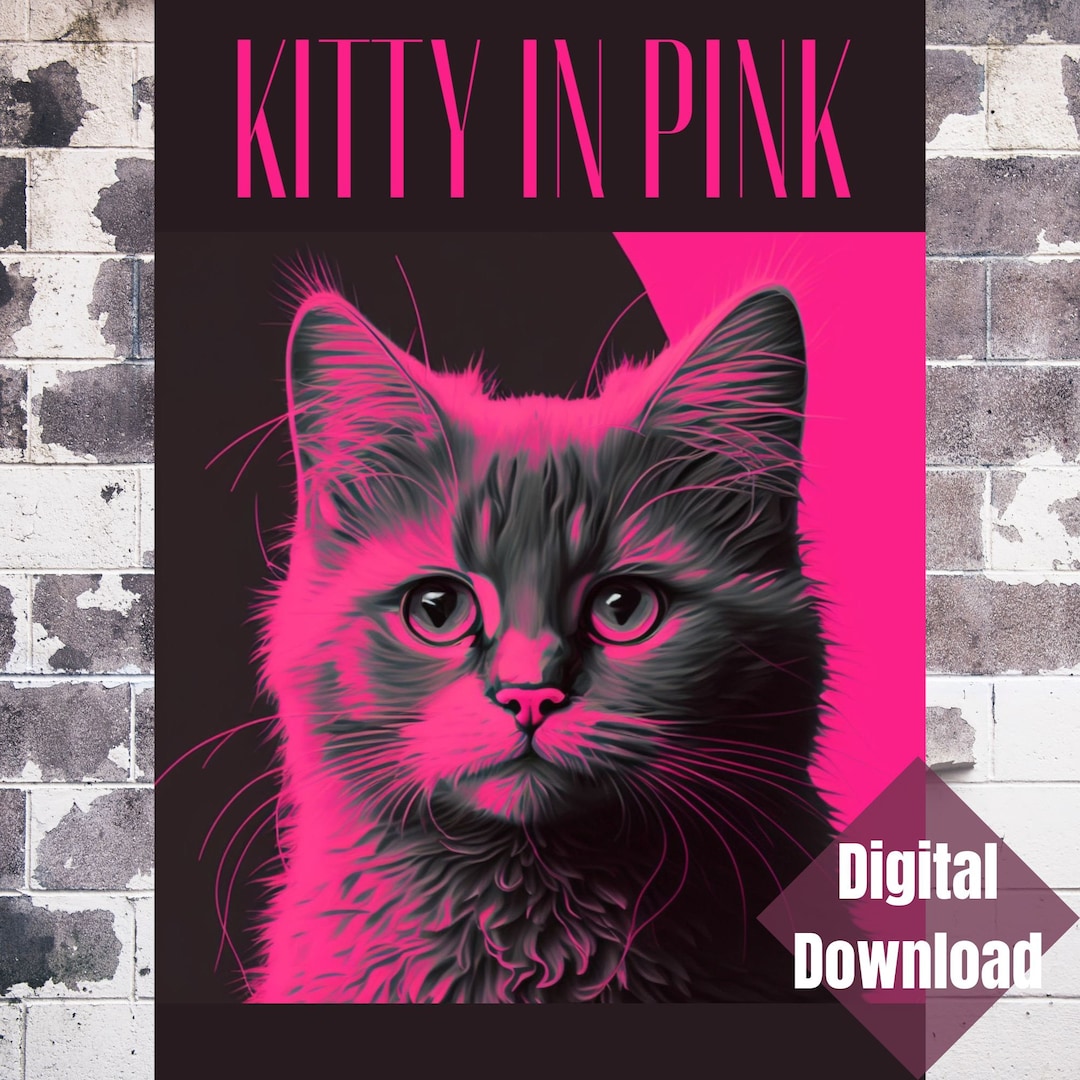 Kitty in Pink Contrast Cat Poster Digital Art Download - Etsy