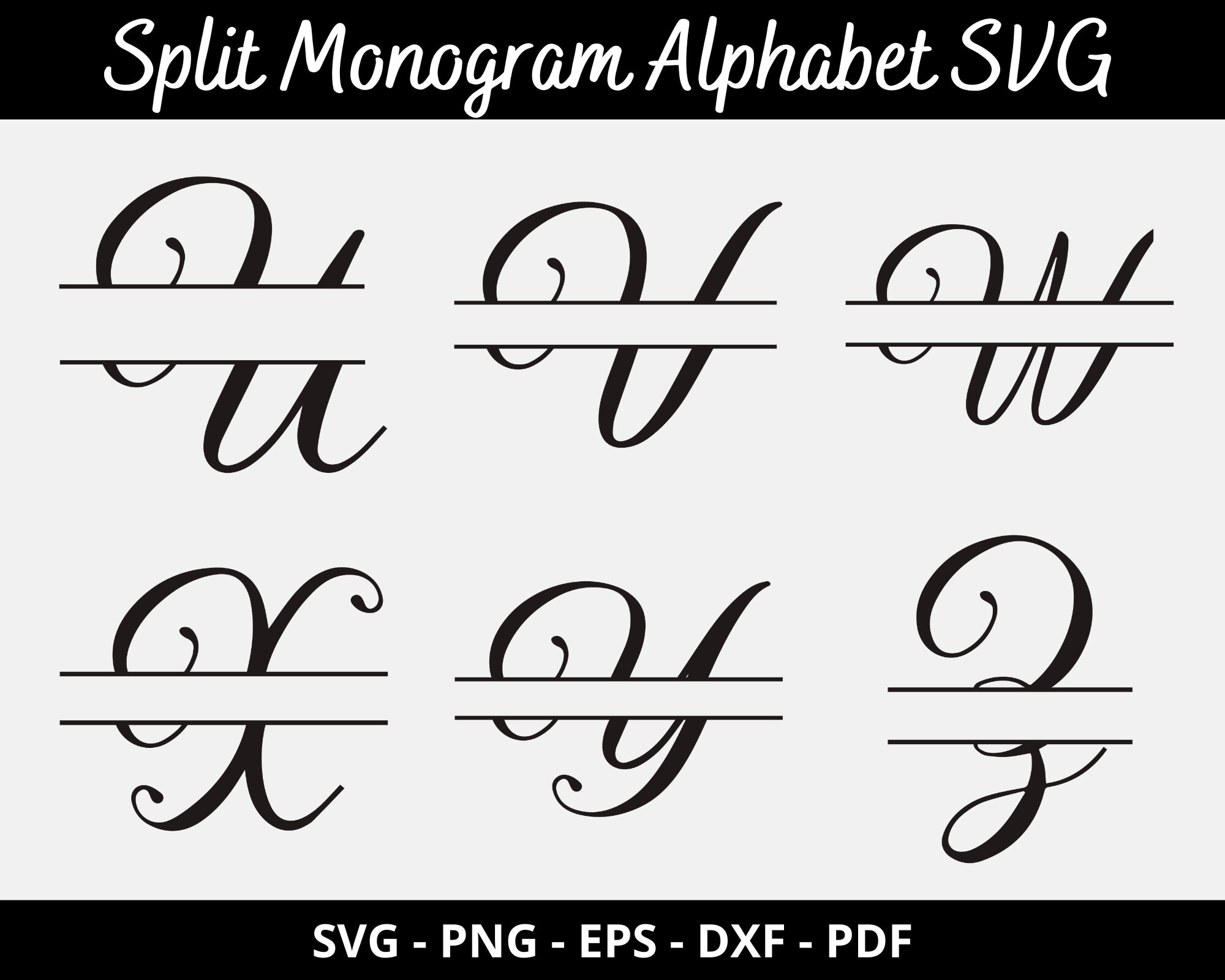 Split Monogram Alphabet SVG DXF PNG Split Monogram Frame - Etsy