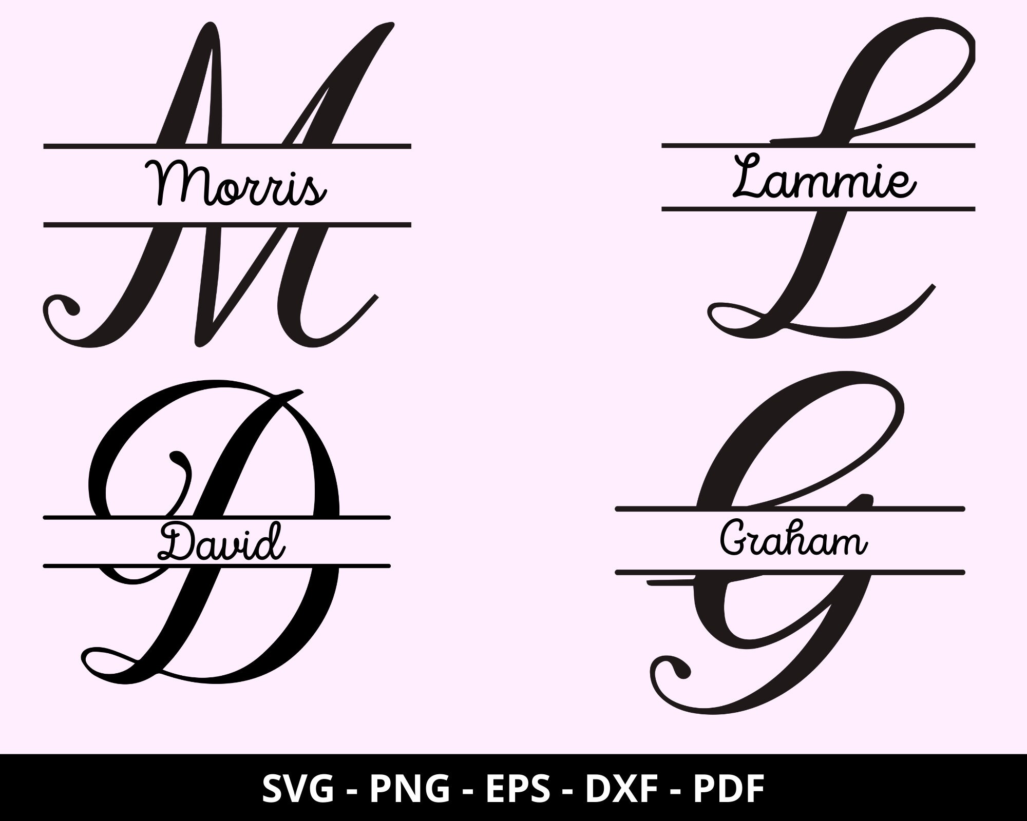 Split Monogram Alphabet SVG DXF PNG Split Monogram Frame - Etsy