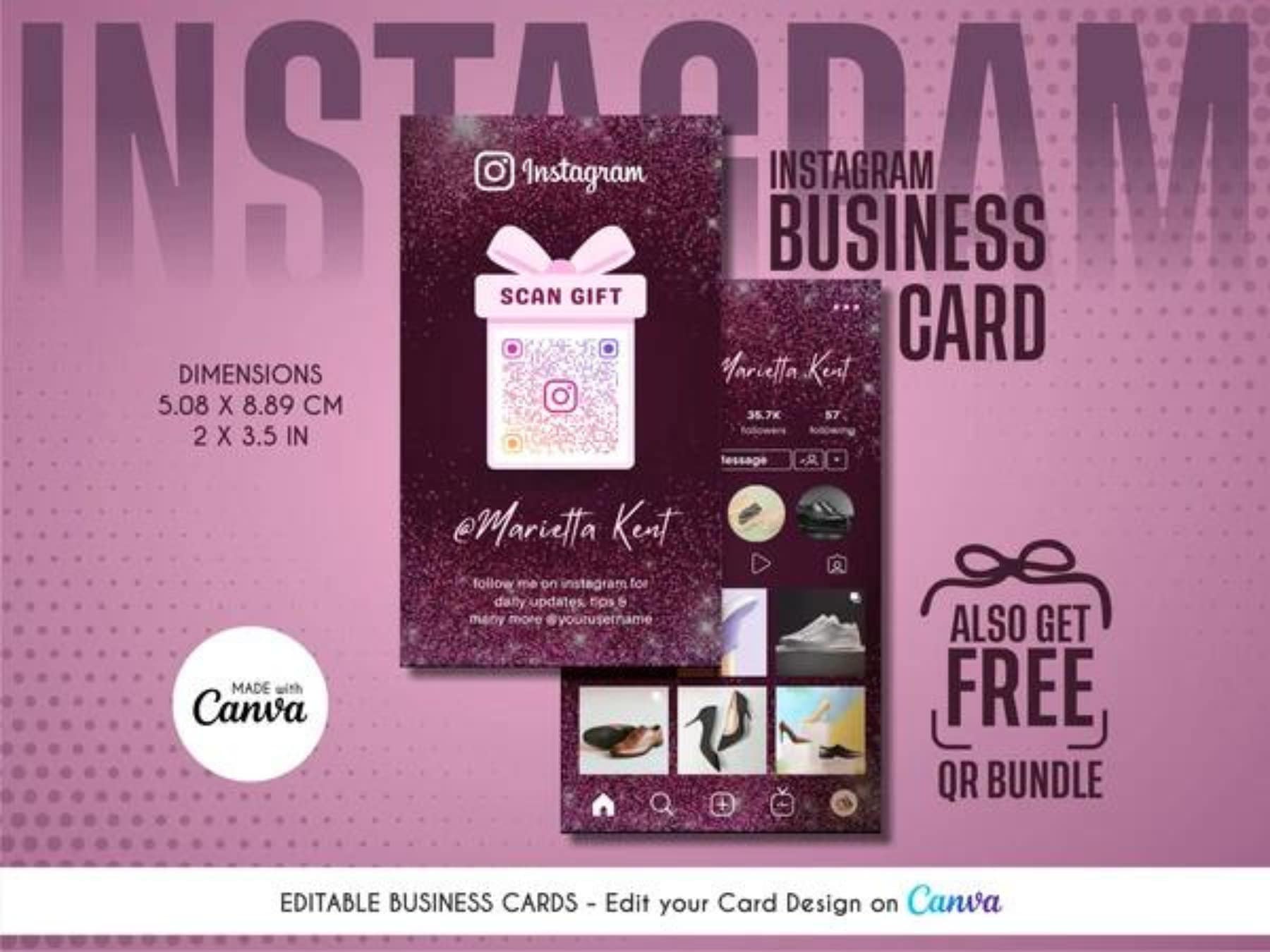Instagram Business Cards, DIY Canva Business Card Template Design, IG ...
