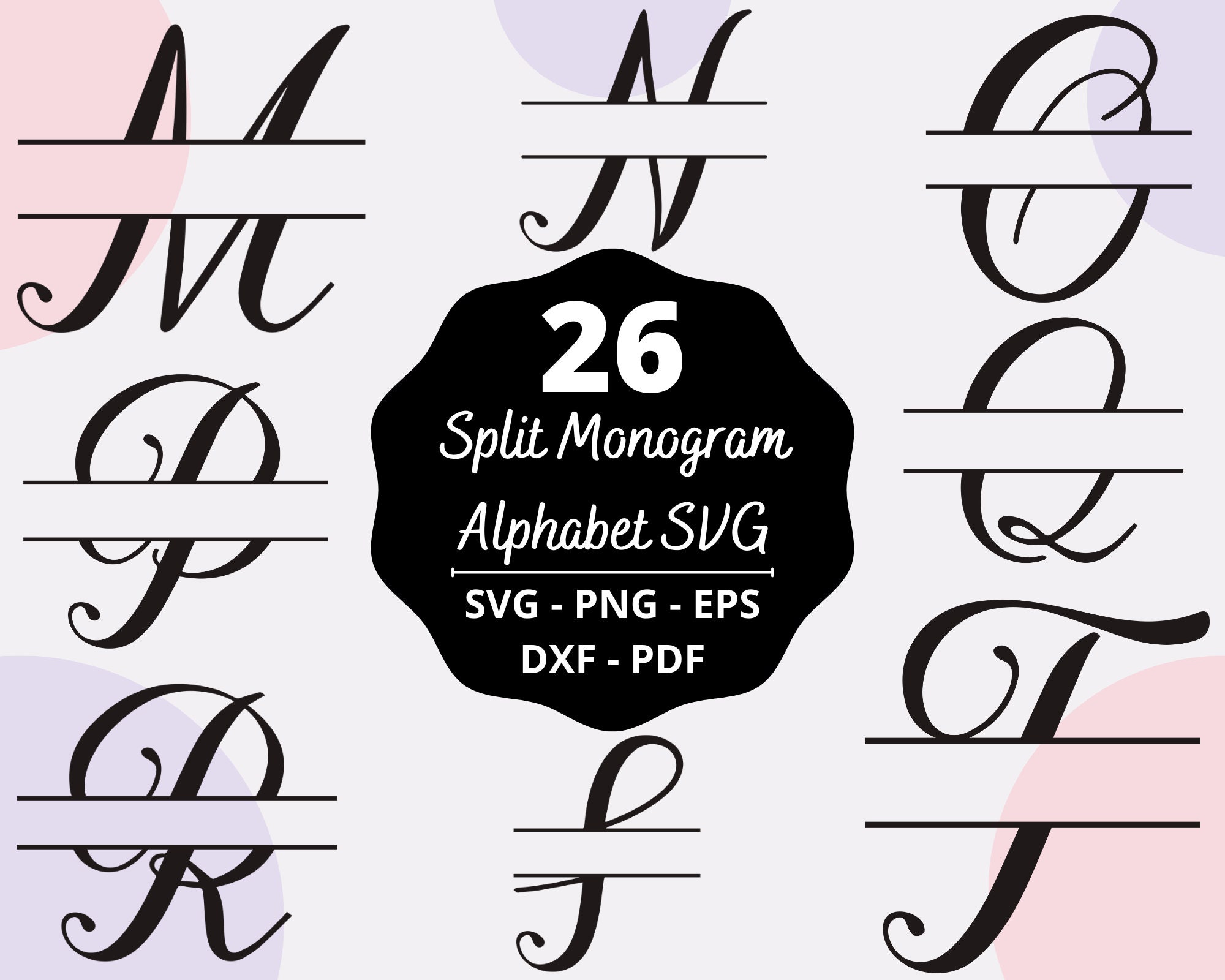 Split Monogram Alphabet SVG DXF PNG Split Monogram Frame - Etsy