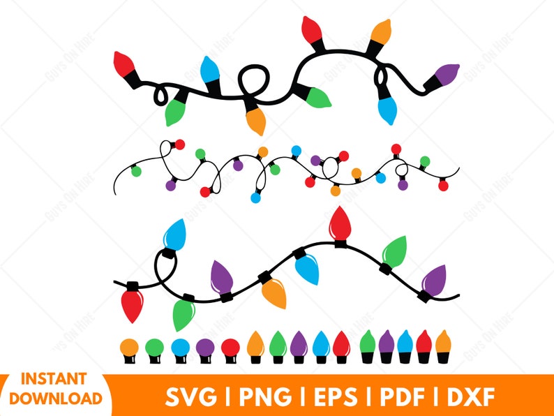 Christmas Lights SVG. PNG. Seamless Tiling. Cricut Cut Files, Silhouette, Cameo. Merry Christmas ...