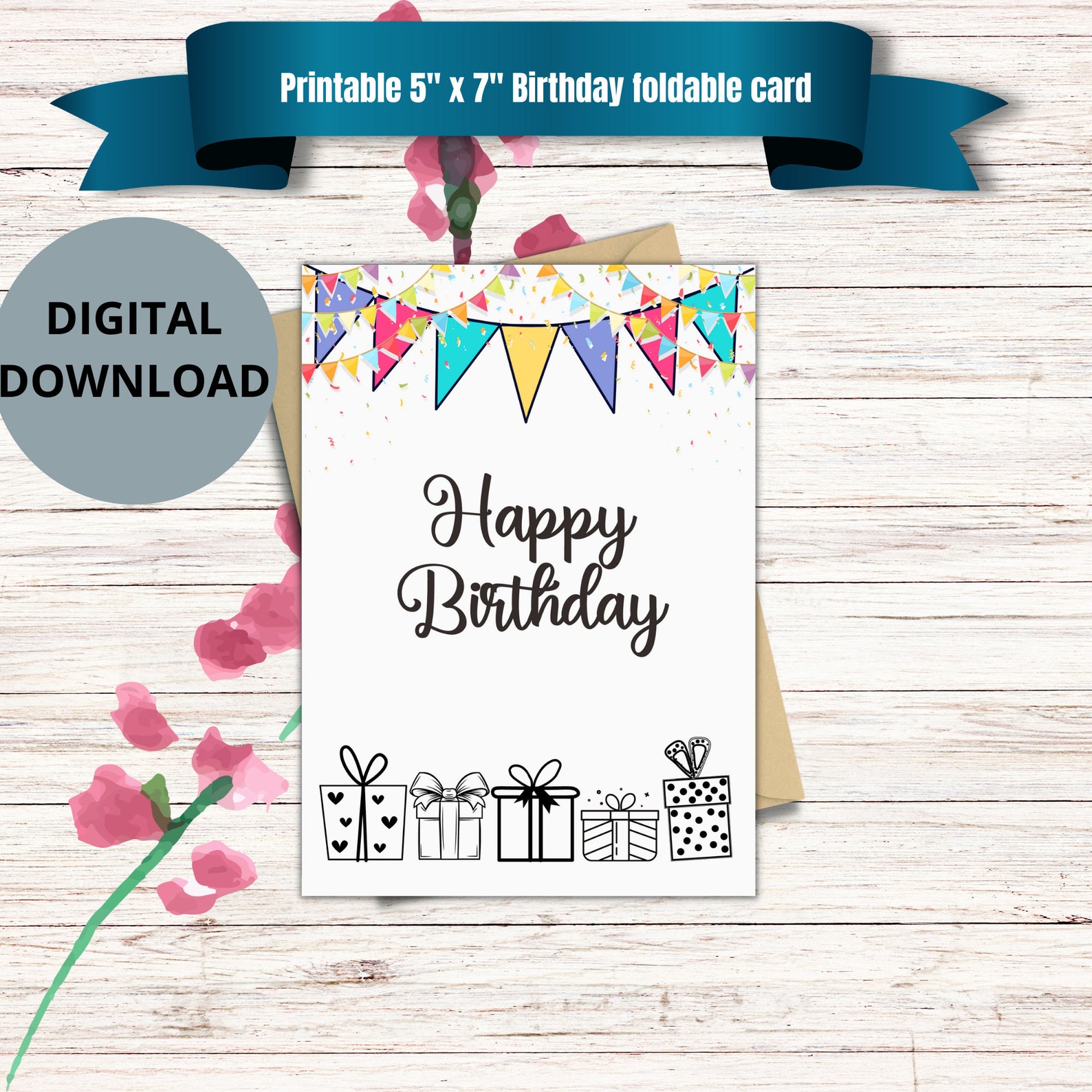 Printable Birthday Card, Digital Happy Birthday Card- Printable Card ...
