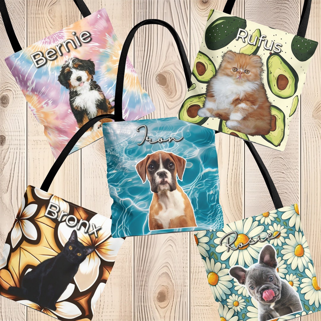Custom Pet Photo & Name Tote Bag | Custom Dog / Cat Tote Bag | Custom ...