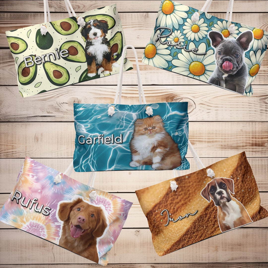 Custom Pet Photo & Name Tote Bag | Custom Dog/cat Weekender Tote ...