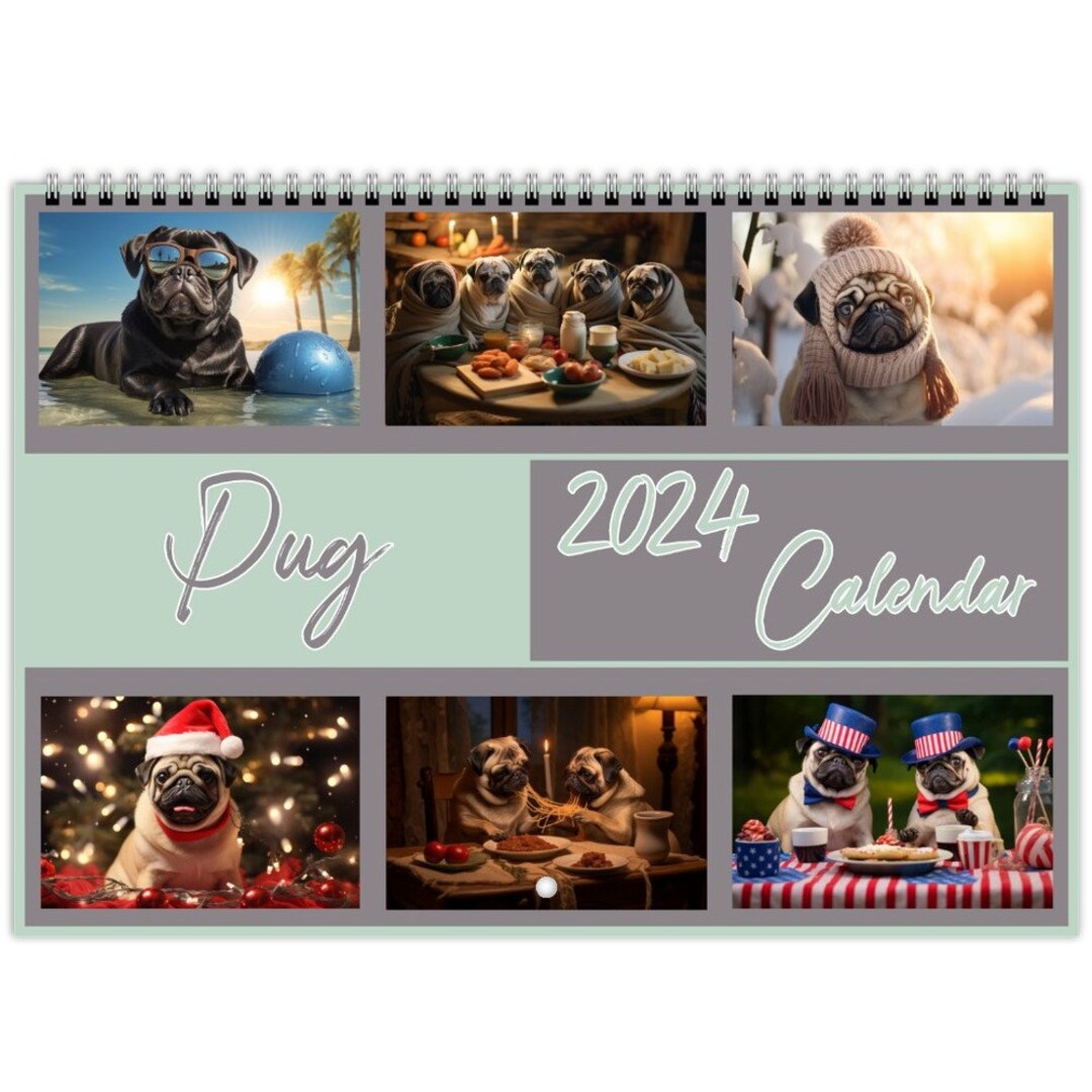 Pug Calendar 2024 Wall Calendar Pug Lover Gift - Etsy