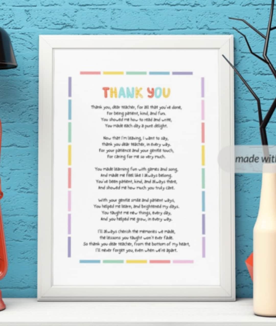 Thank You Teacher Poem, Digital Download to Print at Home. - Etsy