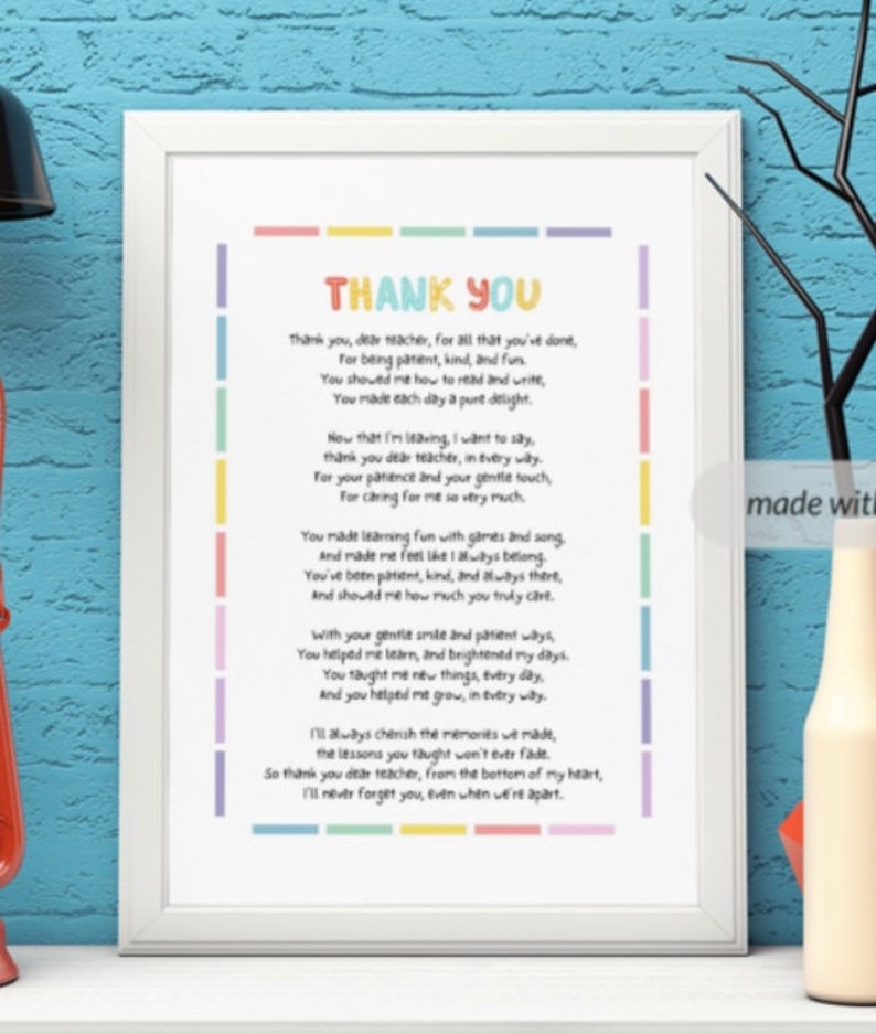 Thank You Teacher Poem, Digital Download to Print at Home. - Etsy