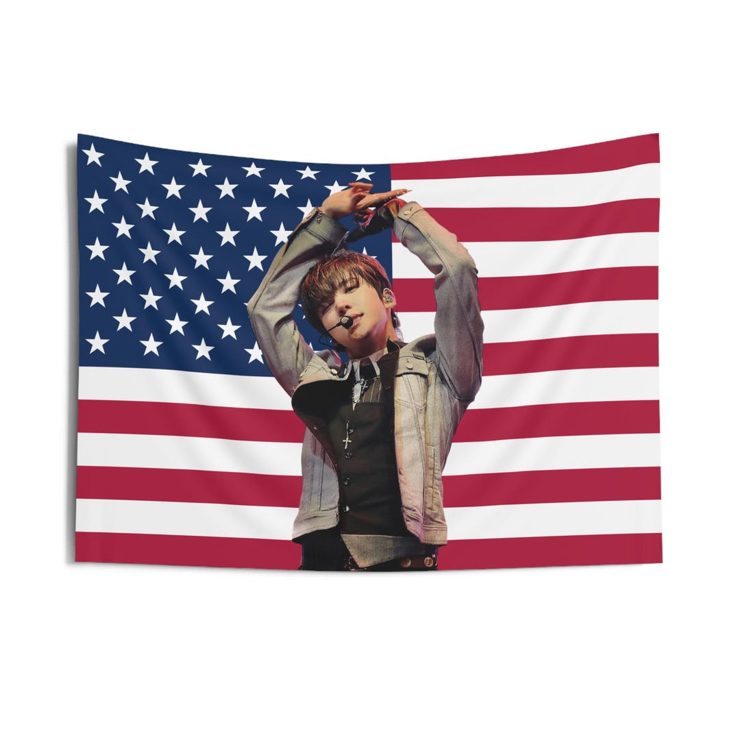 Ateez Yunho American Flag Tapestry, Ateez Yunho Kpop American Flag ...