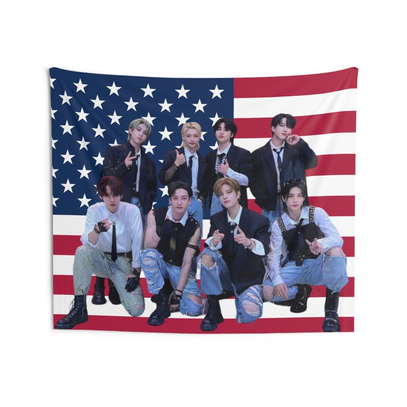 Stray Kids Member American Flag Tapestry, SKZ Member Kpop Flag Banner ...