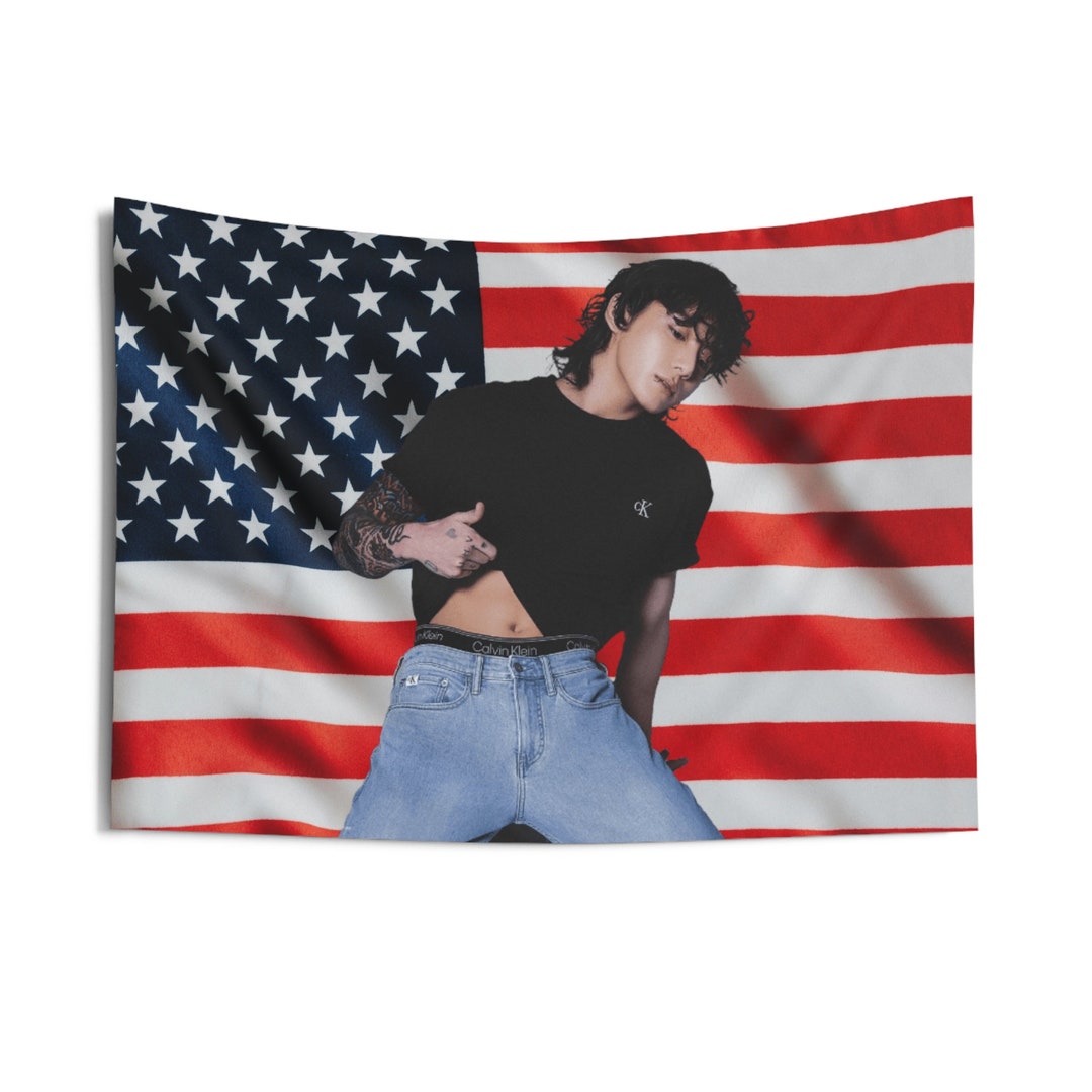 Jungkook Flag Banner, BTS Jungkook American Flag Tapestry, Jungkook ...