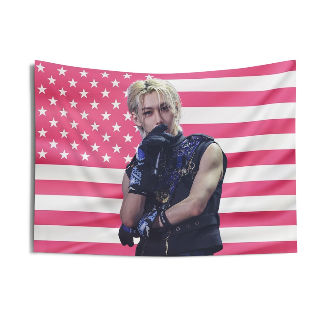 Stray Kids Felix Pink American Flag Tapestry,skz Lee Felix Pink Flag ...