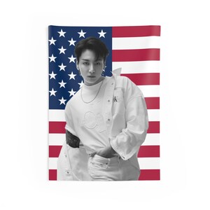 BTS Jungkook Flag Banner, Jungkook American Flag Tapestry, Jungkook ...