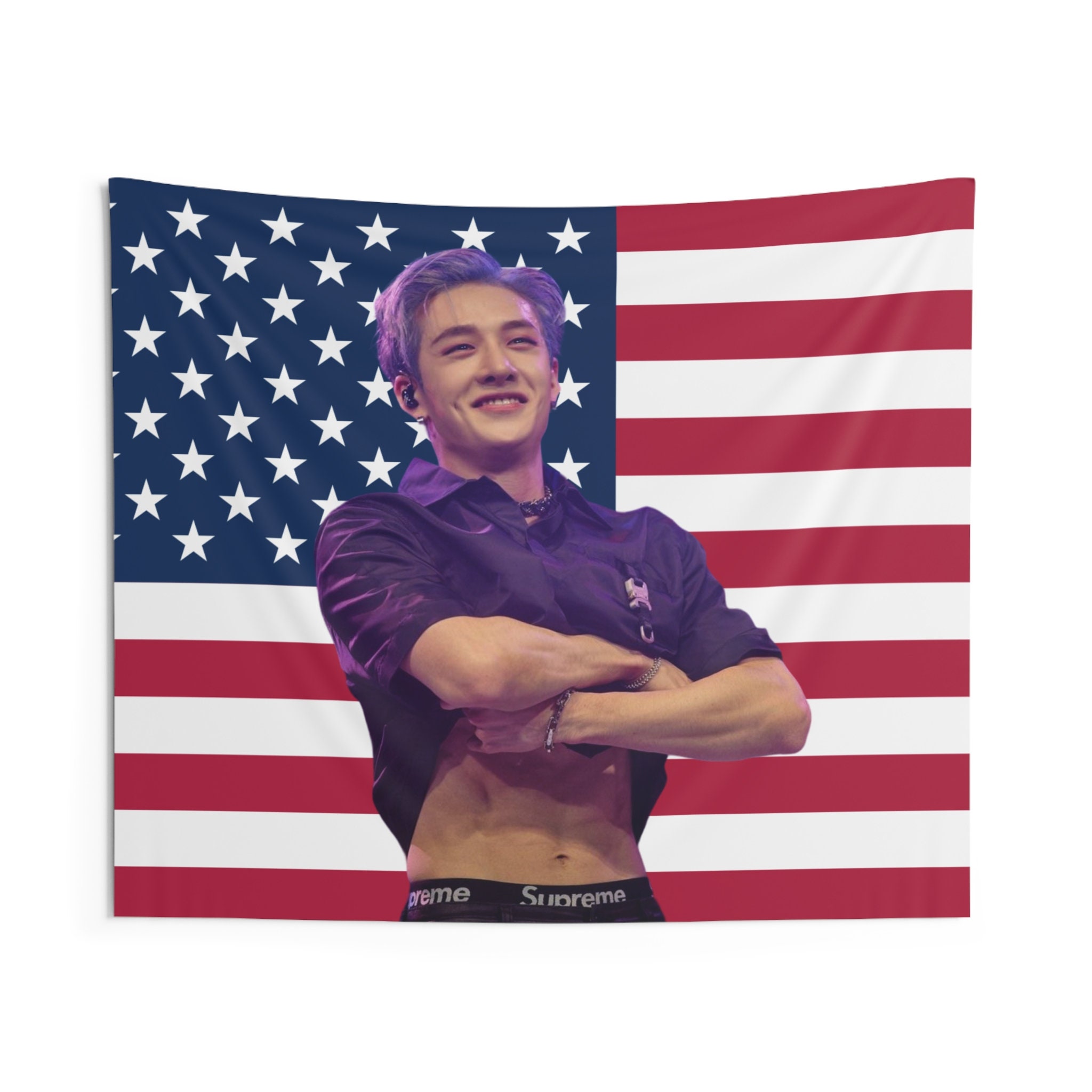 SKZ Bangchan Abs Flag Banner, Stray Kids Bangchan American Flag ...
