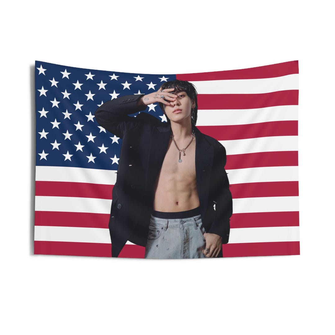BTS Jungkook American Flag Banner, Jungkook American Flag Tapestry ...