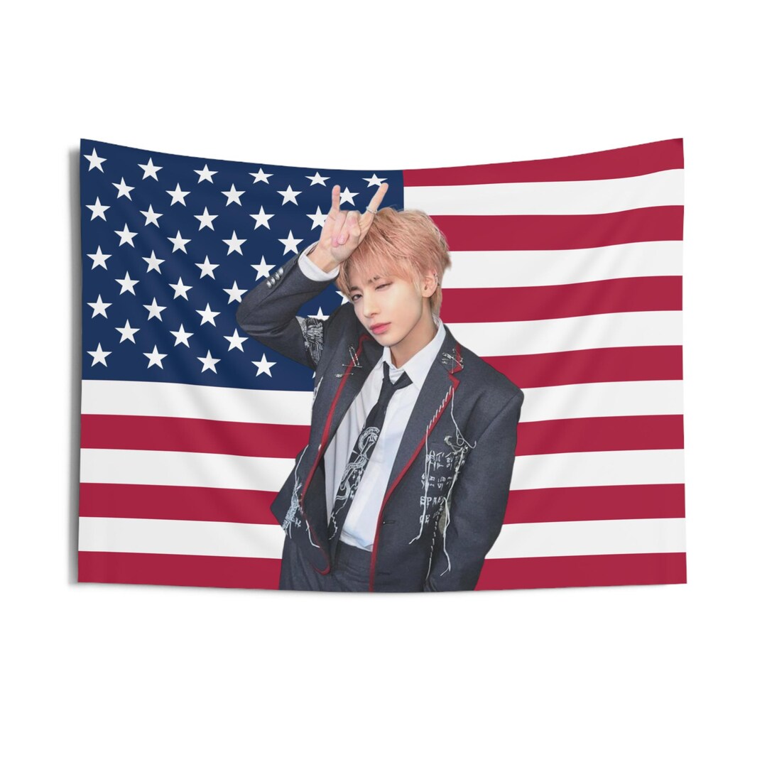 TXT Taehyun American Flag Tapestry, Kpop TXT Taehyun Flag Banner ...