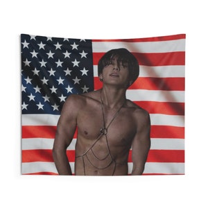 BTS Jungkook Abs Flag Banner, Jungkook American Flag Tapestry, Jungkook ...