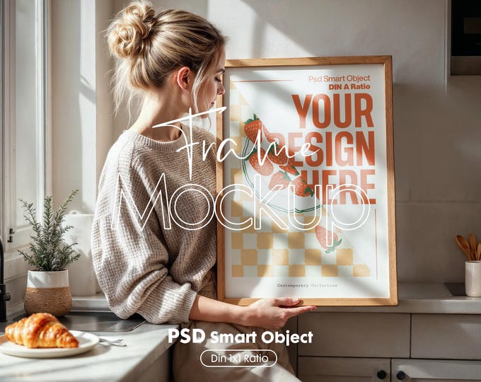Interior Frame Mockup With Person: Wall Art Template (PSD Smart Object ...