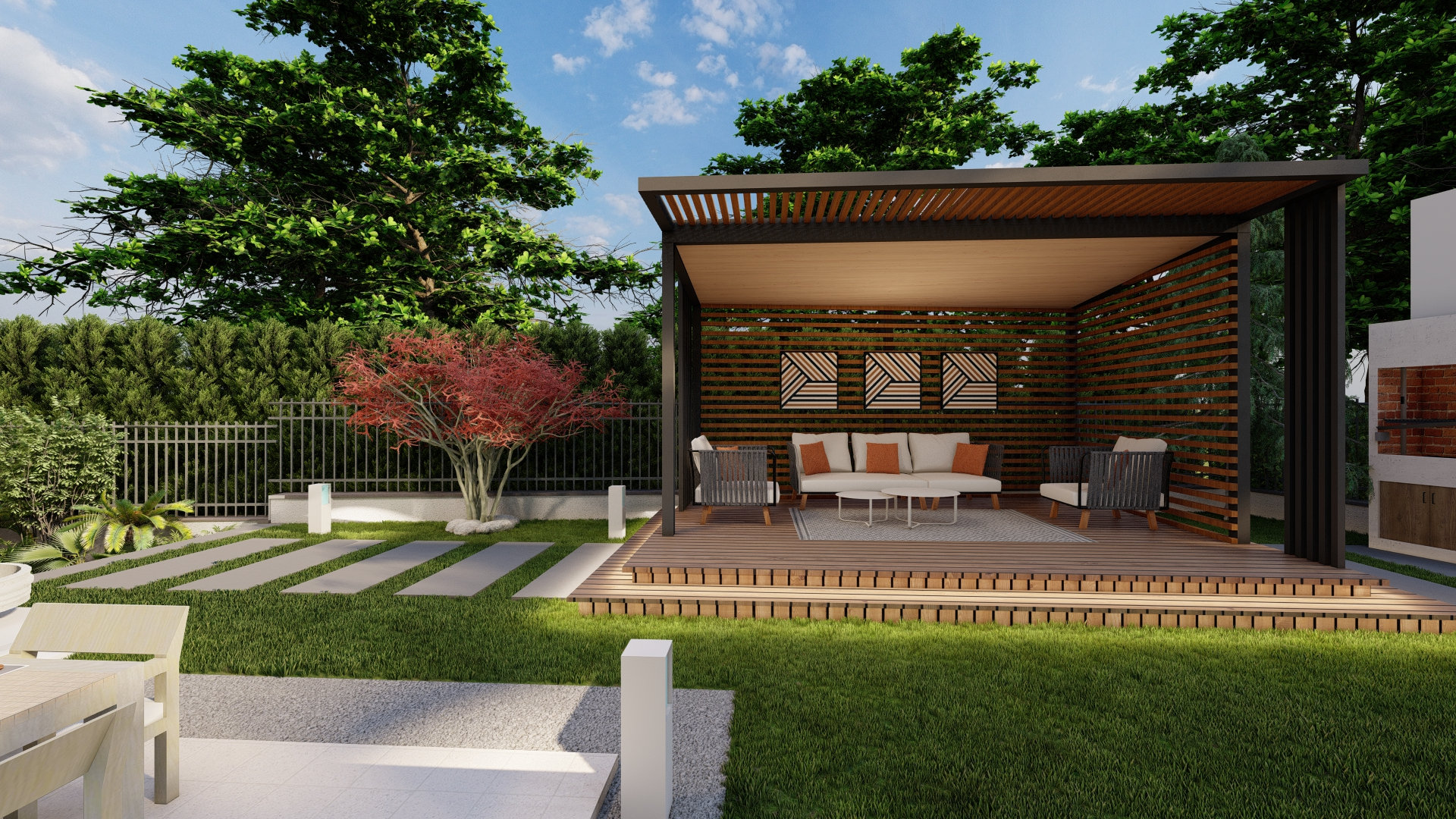 Backyard Pergola Design, Garden, Backyard, Terrace, 3d Realistic ...