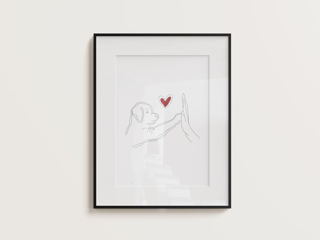 Paw Promise Art| Minimalist Paw & Human Hand Drawing| High-five Dog Paw ...
