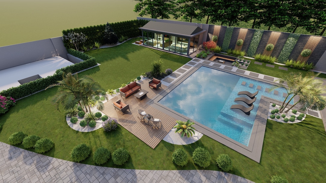 Online Backyard Design, Backyard 3D Rendering, 3d Rendering, Custom ...