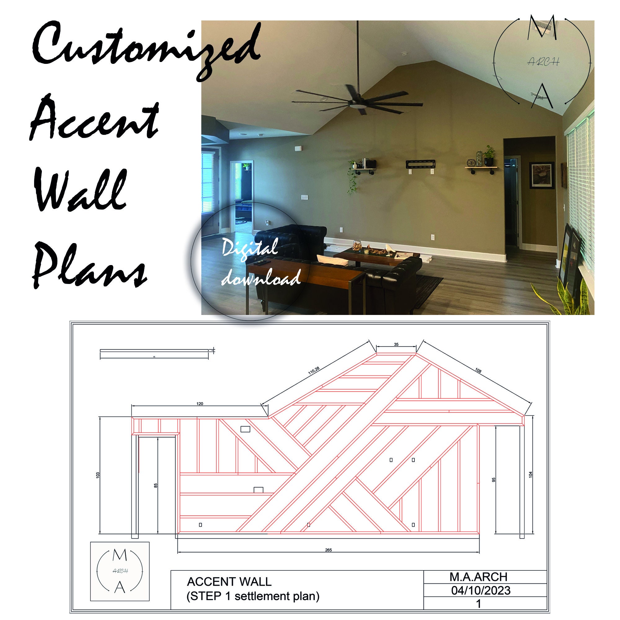 Custom Accent Wall Design Plans, Trim Wall Blueprints (digital Download ...