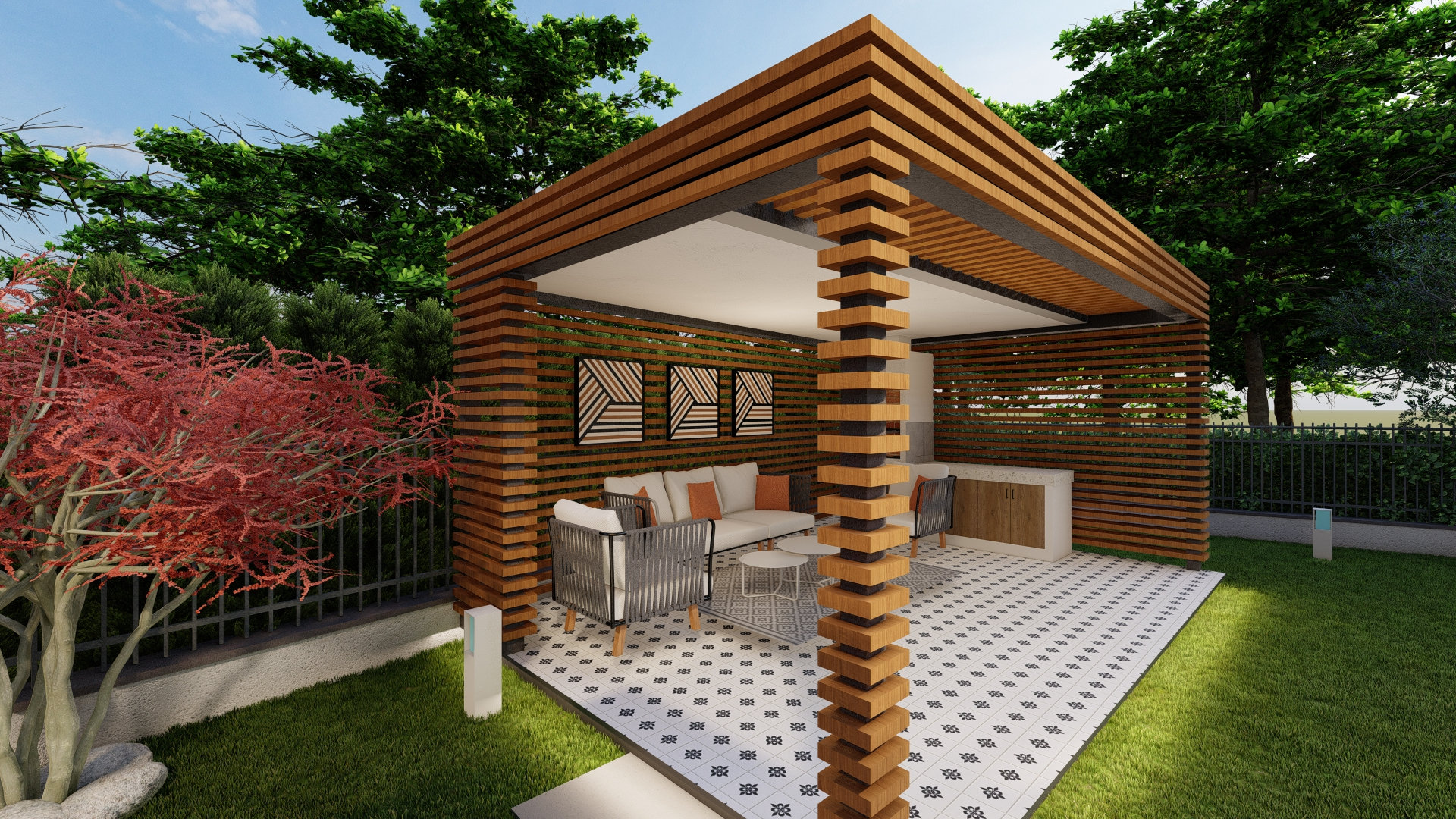 Backyard Pergola Design, Garden, Backyard, Terrace, 3d Realistic ...