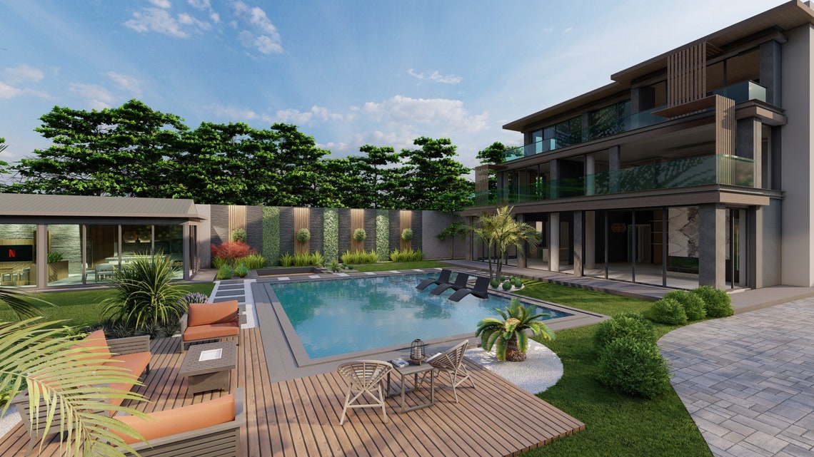 Online Backyard Design, Backyard 3D Rendering, 3d Rendering, Custom ...