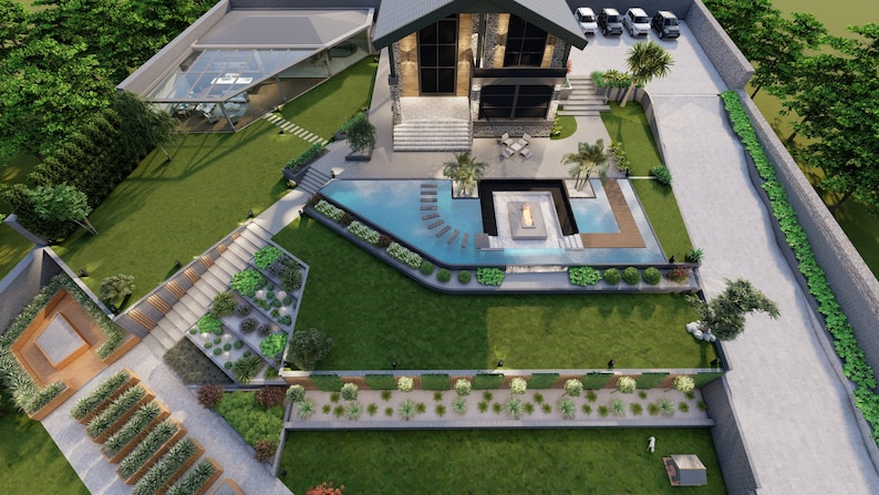 Backyard Pergola Design, Garden, Backyard, Terrace, 3d Realistic ...